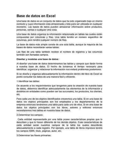 Base De Datos En Excel Las Bases De Datos Pueden Almacenar