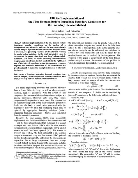 Pdf Efficient Implementation Of The Time Domain Surface Impedance Boundary Conditions For The