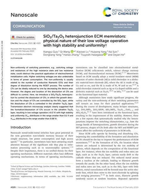 Pdf Sio2 Ta2o5 Heterojunction Ecm Memristor Physical Nature Of Their Low Voltage Operation