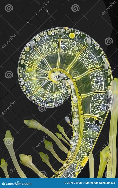 Protozoa Seen Under A Microscope Water Plant Leaf Cells With Chloroplasts Chlorophyll Or