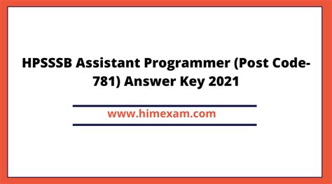 Hpsssb Assistant Programmer Post Code 781 Official Answer Key 2021
