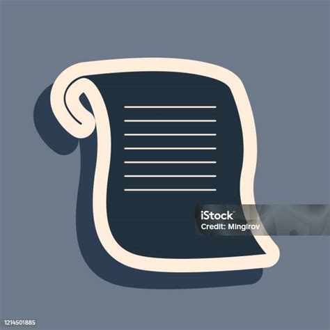 회색 배경에 격리 된 검은 색 종이 스크롤 아이콘입니다 캔버스 스크롤 기호입니다 긴 그림자 스타일입니다 벡터 일러스트레이션 0명에 대한 스톡 벡터 아트 및 기타 이미지