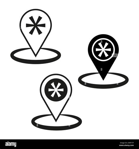 Map Location Icons Three Black And White Designs Asterisk Symbols