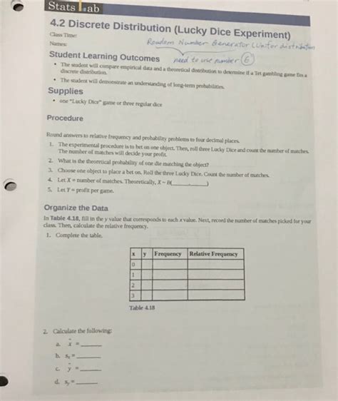 Stats Lab 42 Discrete Distribution Lucky Dice