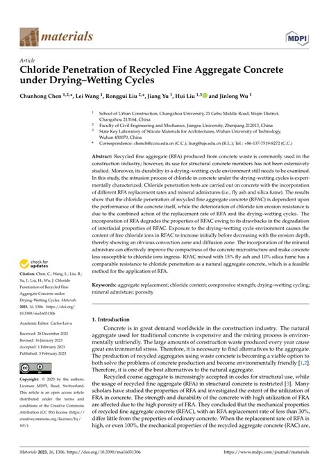 Pdf Chloride Penetration Of Recycled Fine Aggregate Concrete Under Drying Wetting Cycles