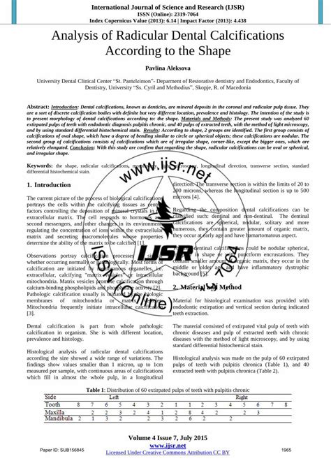 Pdf Analysis Of Radicular Dental Calcifications According To