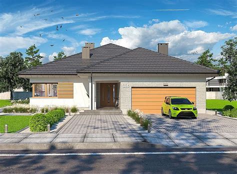 Проект на едноетажна къща с 4 спални двоен гараж и таван Art Senses артистични идеи за