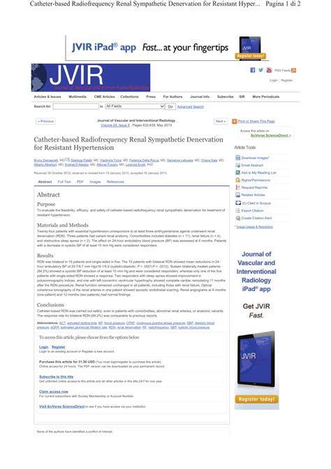Pdf Catheter Based Radiofrequency Renal Sympathetic Denervation For Resistant Hypertension