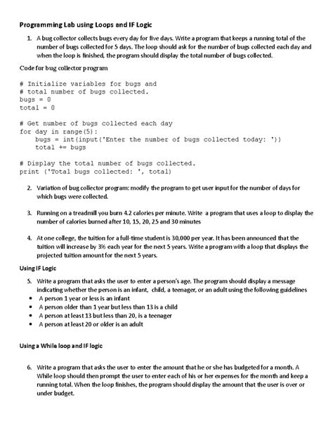 Looping And If Lab If Work Programming Lab Using Loops And If Logic