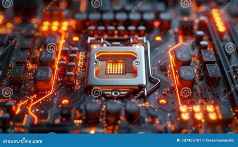 Computer Cpu On A Motherboard A Close Up Shot Stock Image Image Of