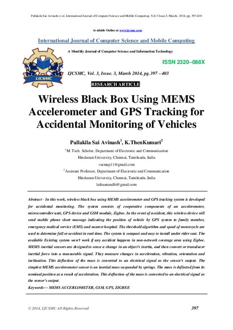 pdf wireless black box using mems accelerometer and gps tracking for