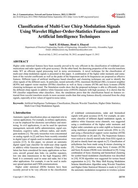 PDF Classification Of Multi User Chirp Modulation Signals Using Wavelet Higher Order