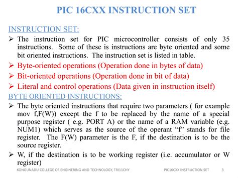Pic16cxx Instruction Set Pptx Programming Languages Computing
