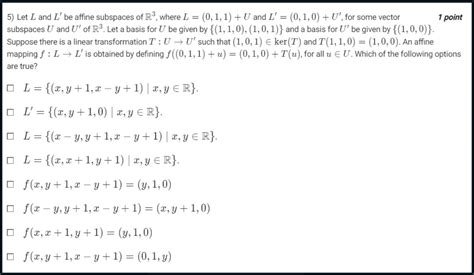 Solved 5 Let L And L Be Affine Subspaces Of Rº Where L