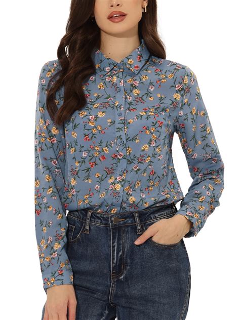 Inspire Chic Womens Button Down Shirt Ditsy Floral Long Sleeve Point