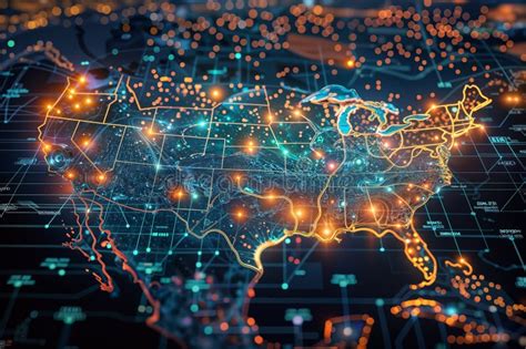 Digital Map Of U S With Glowing Network Connections Generative Ai Stock Illustration