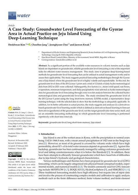 PDF A Case Study Groundwater Level Forecasting Of The Gyorae Area In Actual Practice On Jeju