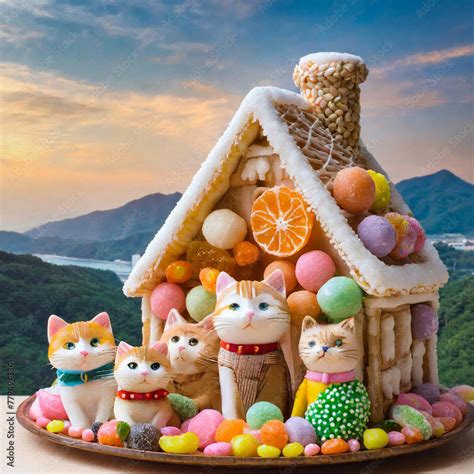 과자세상 고양이가족 Stock Illustration Adobe Stock