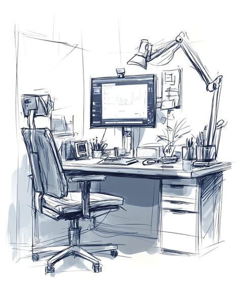 Sleek Desk Setup With A Monitor And Ergonomic Chair For Productive Work
