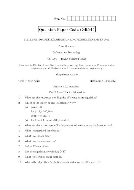 Anna University CS DATA STRUCTURES For Information Technology November December