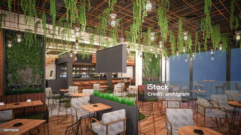 카페 레스토랑 인테리어 디자인 컴퓨터 생성 이미지입니다 건축 시각화 3d 렌더링 0명에 대한 스톡 사진 및 기타 이미지 Istock