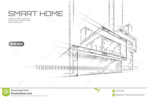 Smart House Binary Code Low Poly Concept Online Control Information