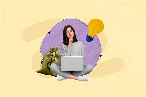 Poster Image Collage Of Minded Clever Smart Lady Sitting Working Online Netbook Device Earning