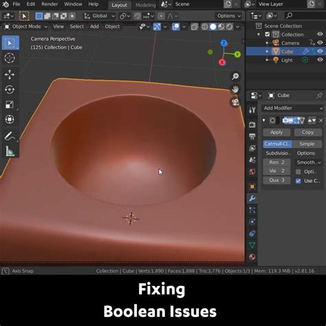using blender shortcuts to easily repair boolean 3d modeling issues