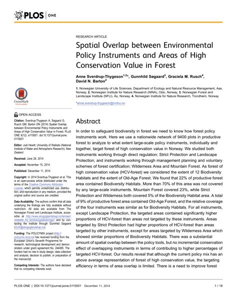 Pdf Spatial Overlap Between Environmental Policy Instruments And