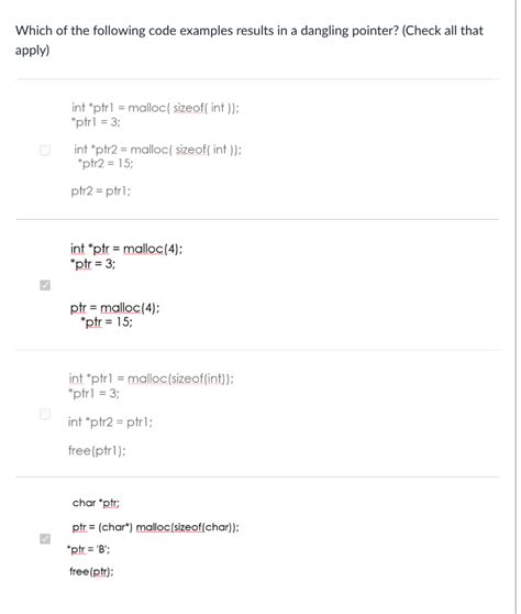 Solved Which Of The Following Code Examples Results In A