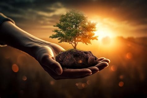 premium ai image ecology concept tree in hands generative ai