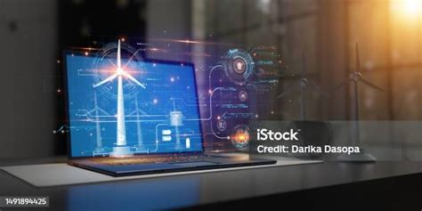 인공 지능 처리에 의한 컴퓨터 화면의 홀로그램 그래픽 에너지 관리 에너지 절약 및 현대 기술 복잡한 데이터를 분석하는 데 도움이