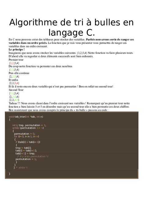 doc algorithme de tri à bulles en langage c