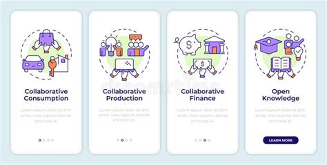 Types Of Collaborative Economy Onboarding Mobile App Screen Stock