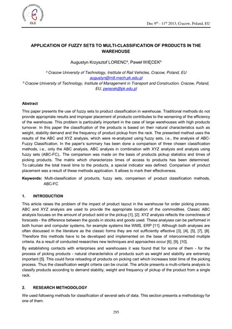 Pdf Application Of Fuzzy Sets To Multi Classification Of Products In