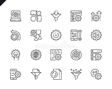 simple set of data processing related vector line icons linear