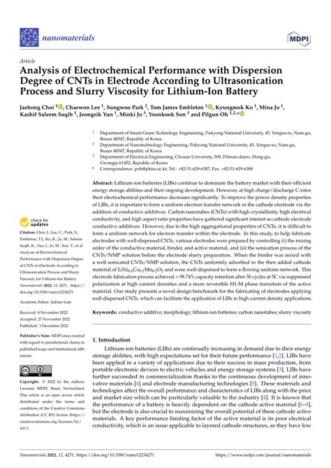 Pdf Analysis Of Electrochemical Performance With Dispersion Degree Of