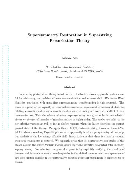 supersymmetry restoration in superstring pdf