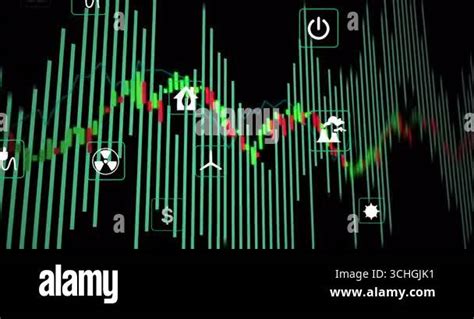 Green Bars Flickering And Oscillating Candlestick Line Tracing Energy Icons Pulsing And