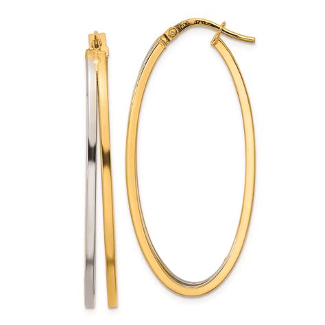 14k Two Tone Polished Oval Double Hoop Earrings Unclaimed Diamonds