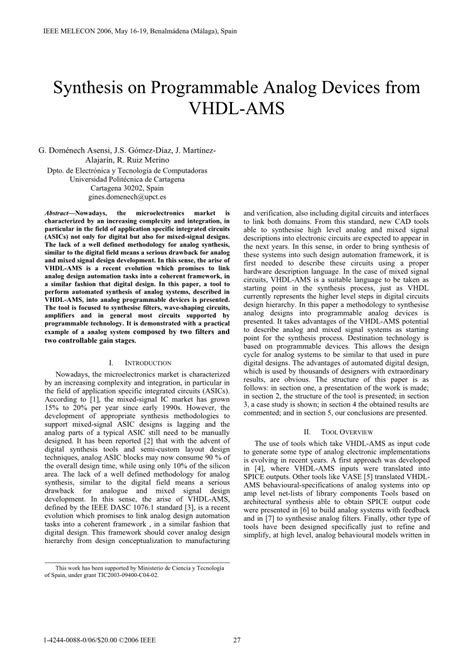 Pdf Synthesis On Programmable Analog Devices From Vhdl Ams