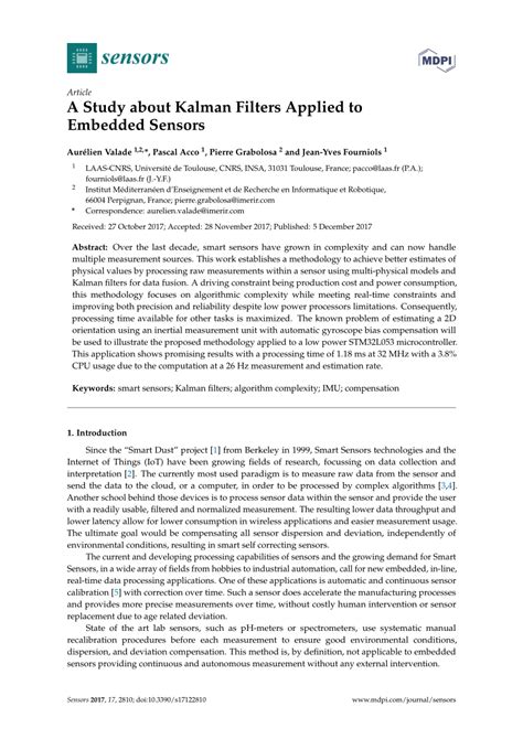 PDF A Study About Kalman Filters Applied To Embedded Sensors