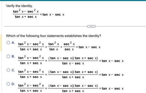 [answered] Verify The Identity Tan X Sec X Tan X Sec X Which Of The Kunduz