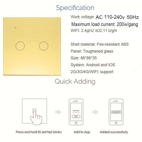 Promo Smart Wall Switch Gold Wifi Saklar Dinding Sentuh Iot Touch Tokosepuluh10 2 Tombol