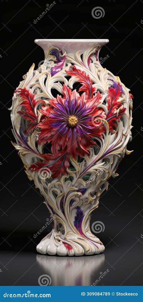 Etruscan Art Ceramic Vase With Floral Pattern And Glitters Royalty Free