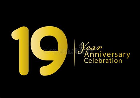 19 Years Anniversary Celebration Logotype Gold Color Vector 19th