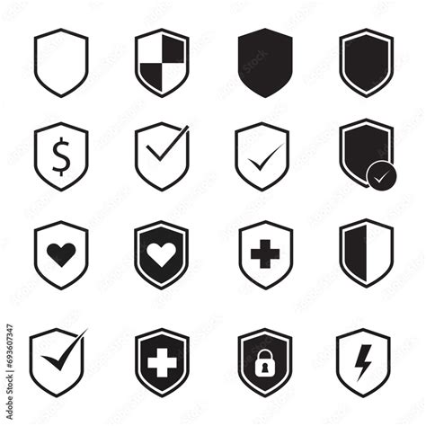 Set Of Security Shield Icons Security Shields Logotypes With Check