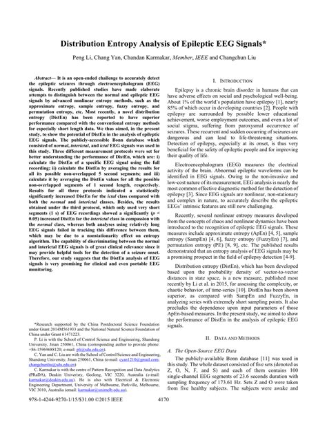 Pdf Distribution Entropy Analysis Of Epileptic Eeg Signals