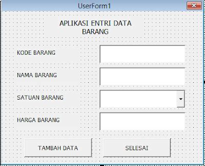 Aplikasi Komputer Membuat Form Isian Data Entri Data Barang VBA Excel