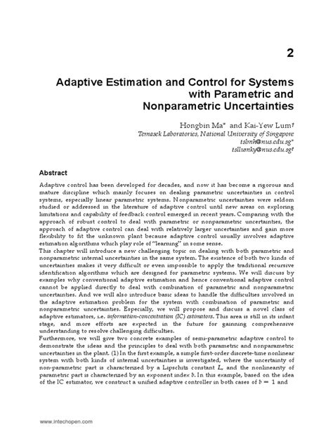 Pdf Intech Adaptive Estimation And Control For Systems With